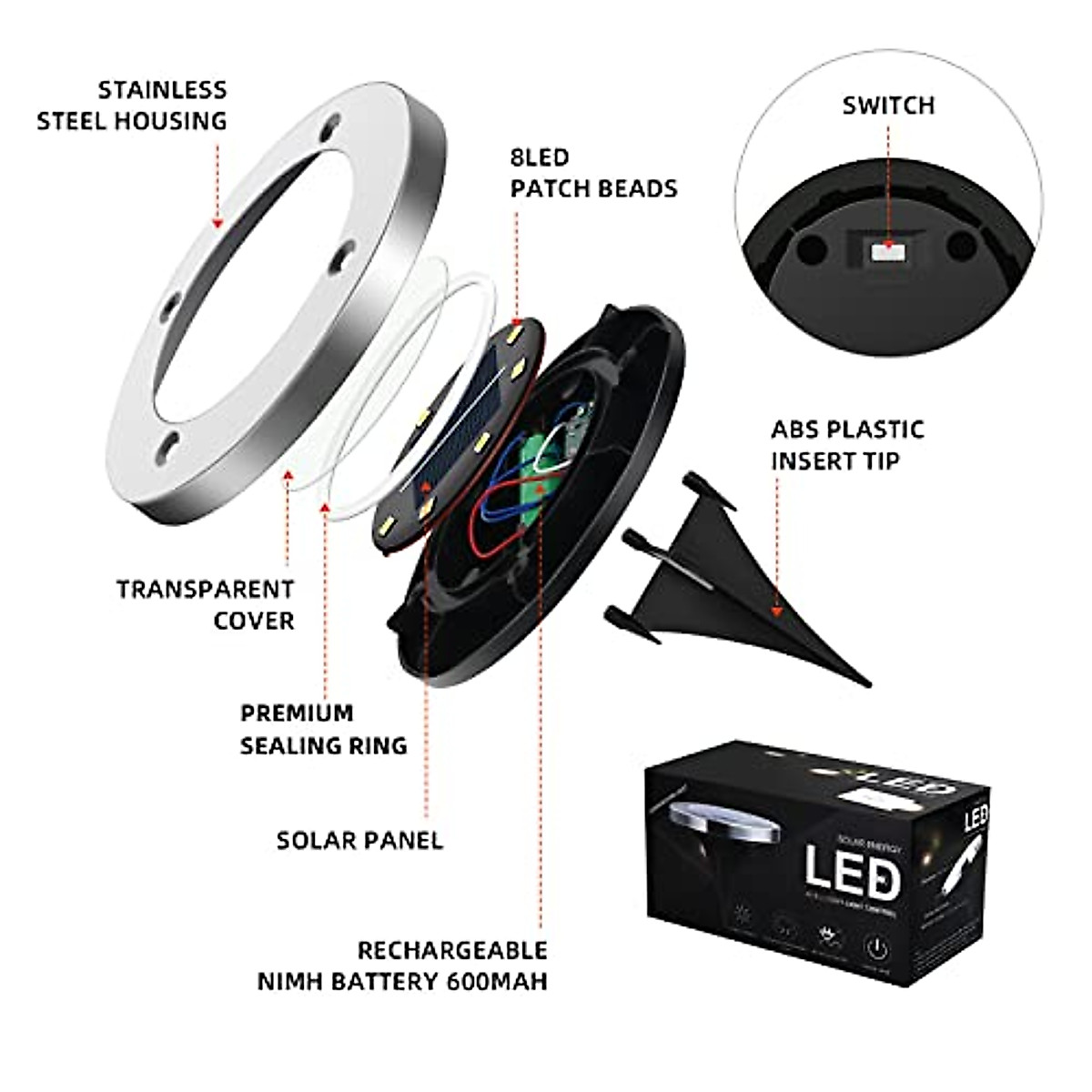 12Pcs Solar Ground Lights Outdoor Waterproof Solar Outdoor Lights,8LED Underground Light Solar Outdoor Lights Landscape Solar Garden Lights In-Ground Lights for Pathway,Yard,Lawn,Driveway White