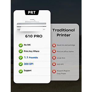 PRT Portable Printer Wireless for Travel, Bluetooth Thermal Printer Support 8.5" X 11" US Letter A4 A5, Compatible with iPhone, Android & Laptop, Inkless Printer for Office, Home, School, White