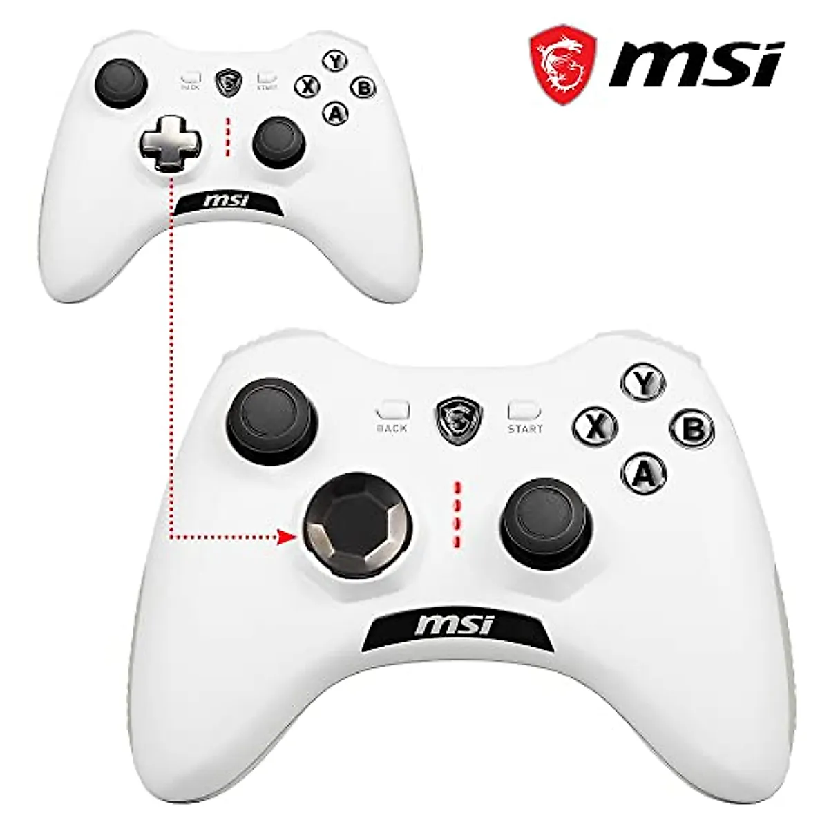 MSI FORCE GC20 V2 WHITE Wired PC Gamepad Controller - Interchangeable D-Pad Covers, Dual Vibration Motors, USB 2.0 - Wired