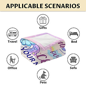 Personalized Unicorn Blanket Gifts with Name Text, 50"x60" Cute Throw Blanket for Adults Kids, Lightweight, Plush, Soft, Cozy, Warm, Flannel Blankets for Bed Couch