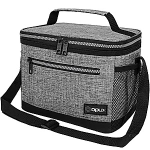 opux Insulated Lunch Box Men Women, Lunch Bag for Work School, Leakproof Soft Cooler Tote Adult, Large Lunch Pail Kids Boys Girls, Picnic Beach Food Bag with Shoulder Strap, Heather Grey