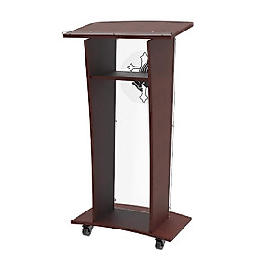 FixtureDisplays® Wood Podium with Frost Acrylic Front Panel, 46.5" Tall Pulpit Lectern with Pray Hand Decor, Easy Assembly Required 1803-5+12152