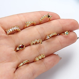 Drperfect 9Pcs 20G Nose Ring Hoop Stainless Steel Paved CZ Cartilage Earrings Hoop Nose Piercing Jewelry for Women Men Silver Gold Rose Gold Black Nose Ring Hoop