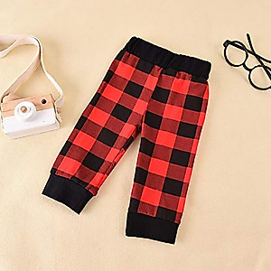 Newborn Baby Boy Winter Clothes Hello World Letter Print Baby Bear Outfits Buffalo Plaid Pants Hat Christmas 3PCS Sets (Hello World, Preemie)