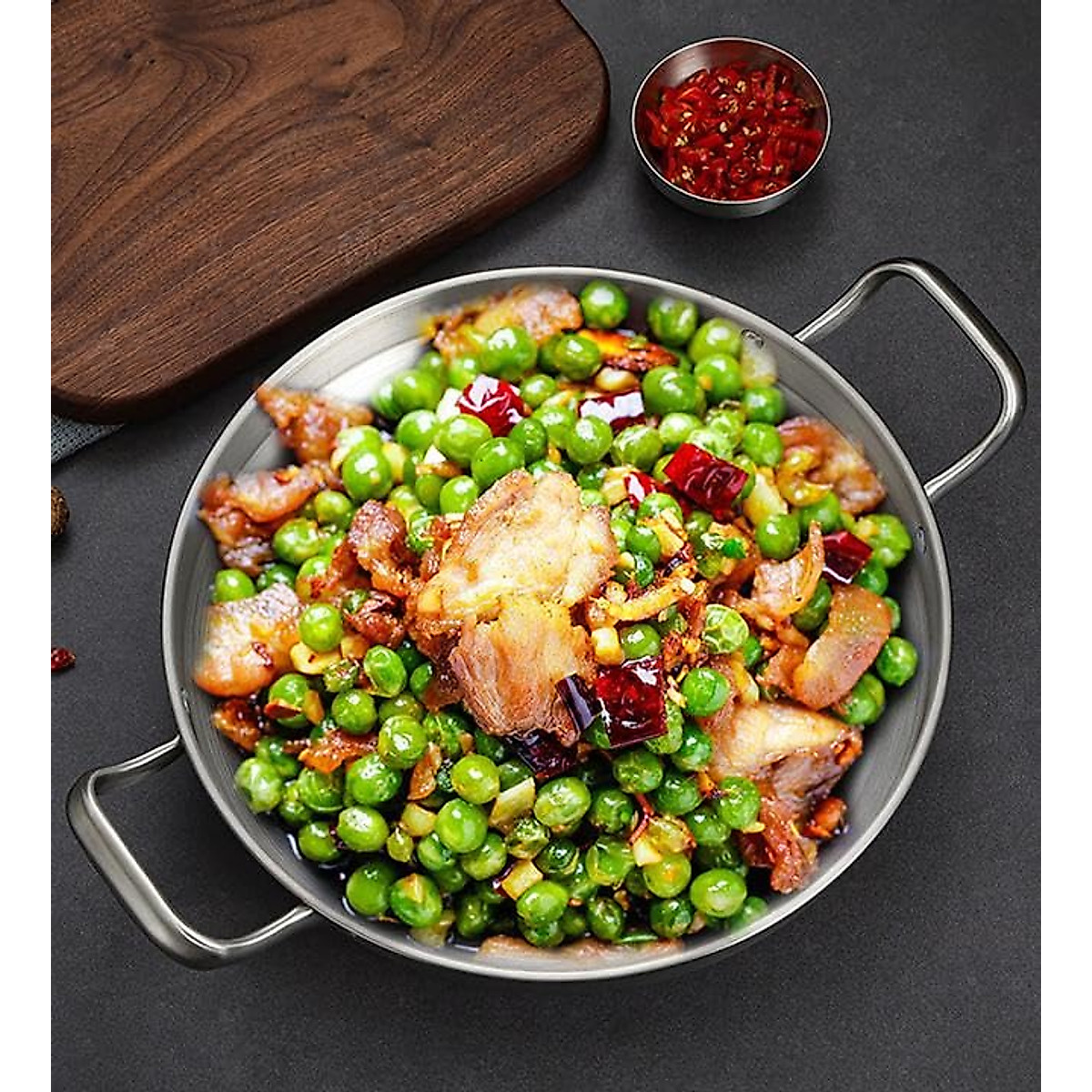 MBBITL Food Serving Skillet Pan Stainless Steel Paella Pan Silver 8.6 inch 22cm Pans