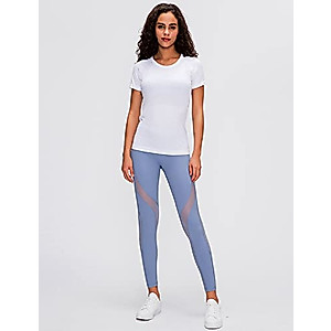 LUYAA Seamless Lightweight Women's Workout Shirts Short Sleeves Quick Dry Fashion Gym Athletic Yoga Gym Sports Tops White S