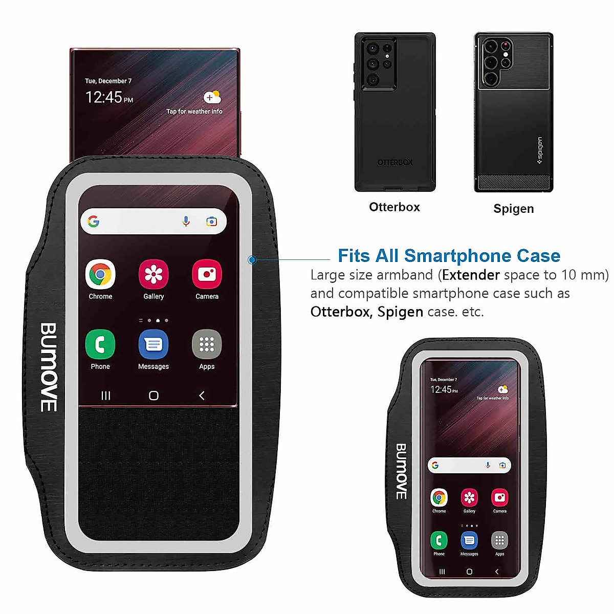 BUMOVE Running Armband for Samsung Galaxy S24 Ultra,S23 Ultra,S22 Ultra,S22 Ultra,Gym Workouts Sports Phone Arm Band, with Card Holder (Black)