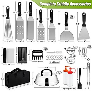 Joyfair 35Pcs Griddle Accessories Kit, Stainless Steel Flattop Grill Tool Set with Melting Domes, Professional Metal Turners for Outdoor BBQ Teppanyaki Camping Cooking, Heavy Duty & Dishwasher Safe