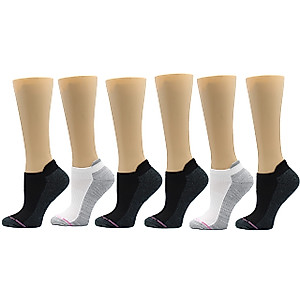 Dr. Motion Womens Low Cut Cushioned Breathable Compression Ankle Socks with Arch Support 6 Pairs (4 Black / 2 White)