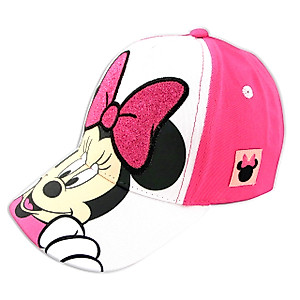 Disney Girls Cap, Minnie Mouse Adjustable Toddler Hat, Ages 2-4 Or Hats For Kids 4-7 Baseball Cap, Pink/White, 2-4T US