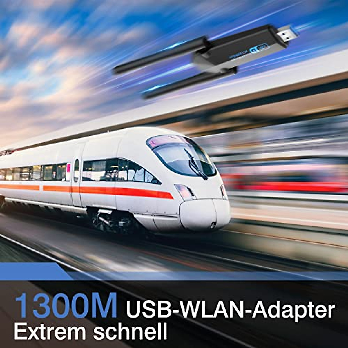 USB WiFi Adapter, ElecMoga 1300Mbps WiFi Dongle USB 3.0 Dual Band 5G/2.4G Wireless Network Adapter for Desktop Laptop PC, Dual 5dBi Antennas, Supports Windows 11/10/8.1/8/7, Mac OS 10.9-10.15