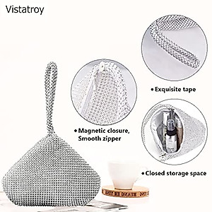 Vistatroy Women's Evening Bag Sparkly Rhinestone Purse Triangle Designer Chain Clutch Purse Bag Party Prom Wedding Purse(A Silver)