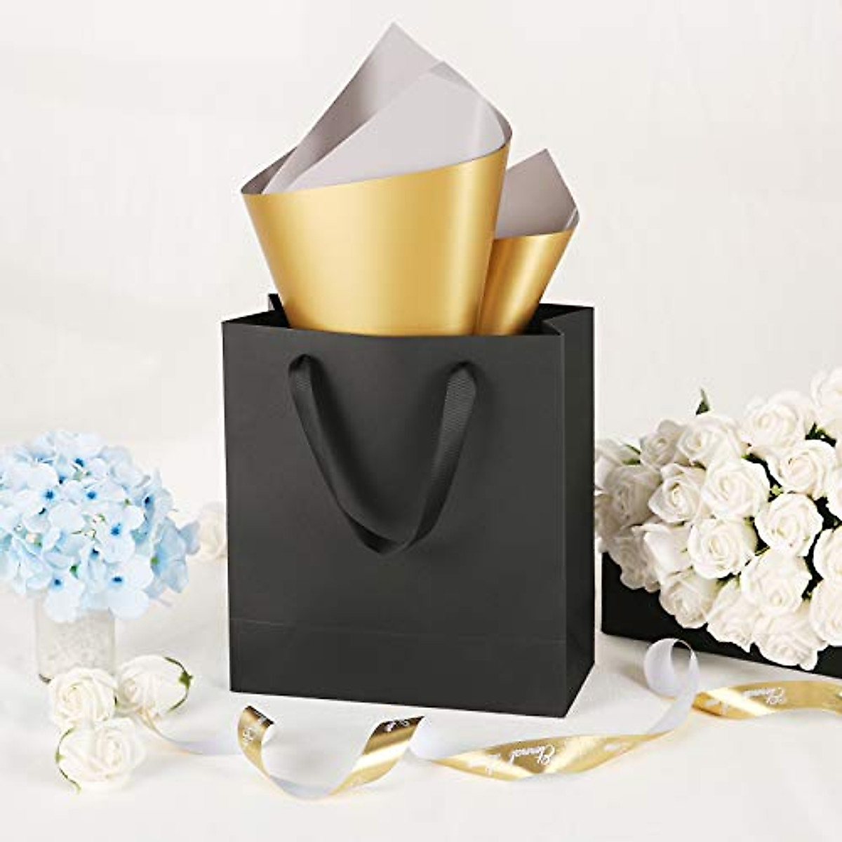 JINMING 12 Large Gift Bags 10x4.5x11 Inches, Matte Black Gift Bags, Premium Gift Bags with Handles for All Occasions