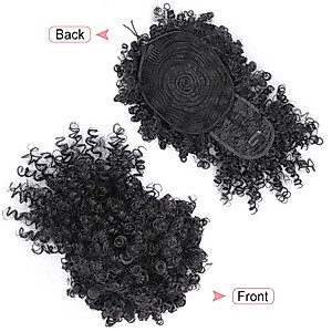 ENTRANCED STYLES Drawstring Ponytail with Bangs Afro Puff Ponytail Extensions for Women Short Curly Puff Ponytail with Bangs Clip in Wrap Updo Hairpiece for Women(1B)