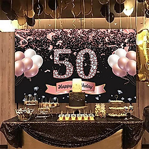 Trgowaul 50th Birthday Decorations for Women - Rose Gold Happy 50th Birthday Banner Backdrop 5.9 X 3.6 Fts Photography Background 50th Birthday Party Suppiles Gifts for Women
