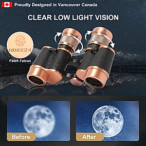 Fetch Falcon Full Metal Body FMC BAK4 HD 8x24 Binoculars(Third Generation High-Powered, Water-resistance, and Portable) Ideal for Camping, Hunting, Tourism, and Mountain Climbing (Rose Bronze)