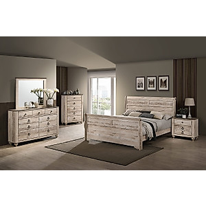 Roundhill Furniture Imerland Bed White-wash Finished 6-Piece Sleigh Headboard Bedroom Set, King