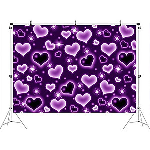 Ticuenicoa 7x5ft Purple Hearts Early 2000s Backdrop for Photography Love Heart Birthday Party Photo Background 2000s Valentines Portrait Backdrop Photo Booth Props Old School Photoshoot Backdrops