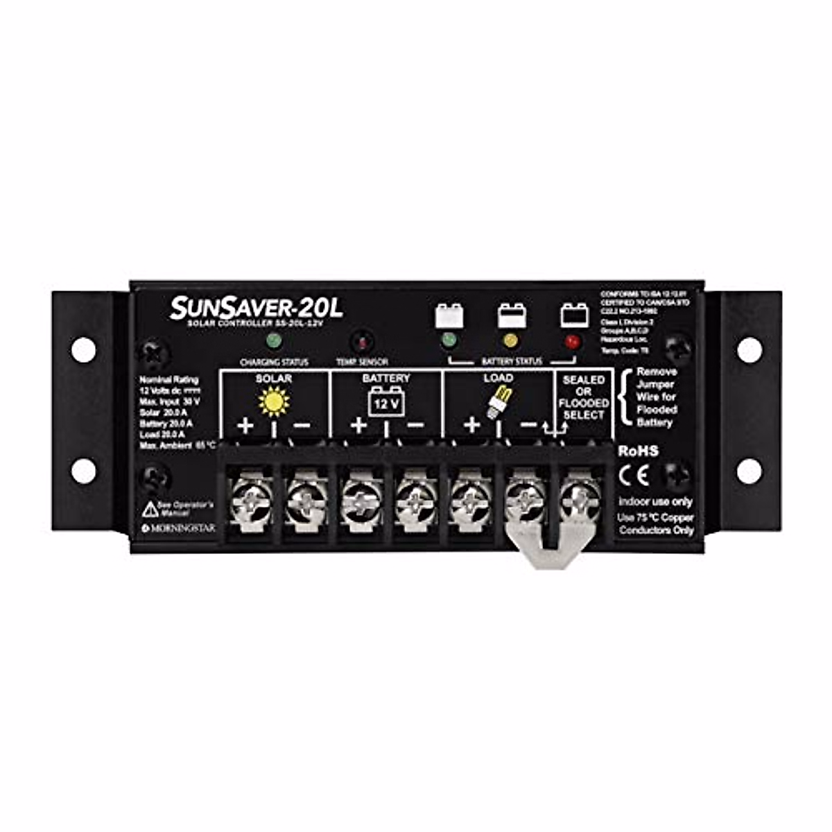 MORNINGSTAR SS-20L-12V SunSaver 20 A with LVD 12 V 100% Duty Cycle -40 to 85ºC Solar Controller - 1 item(s)