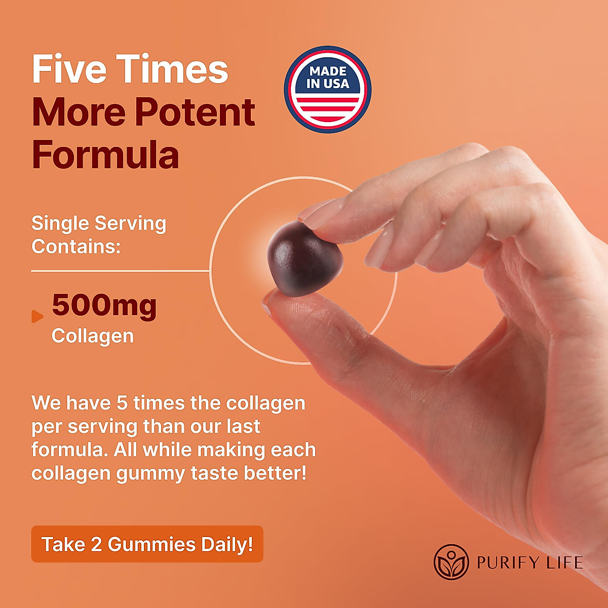 Sugar-Free Marine Collagen Gummies (90 Collagen Chews) Potent 500mg Collagen Gummy for Hair Growth, Healthier Skin & Nails, Pore Reducer & Elasticity Hydrolyzed, Gluten Free, Non-GMO, Orange Flavor