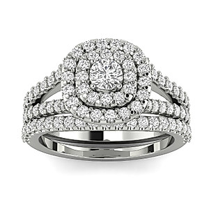 1 1/10ct Cushion Halo Diamond Engagement Wedding Ring Set 10K White Gold