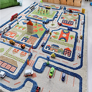 IVI 3D Play Carpets, 59 x 39 Inch, Traffic Educational Toddler Mat Rug for Bedroom, Kids Den, or Playroom, Medium