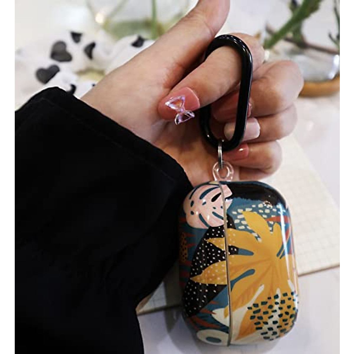 Case Designed for Airpods Pro, Cute Floral Case for Girls Women Protective Cover for Apple Airpods Pro 2019, Shockproof Hard Case Cover for iPods Pro with Portable Keychain Flower Yellow Maple