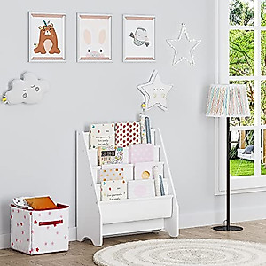 UTEX Kids Sling Bookshelf, Kids Bookshelf with Organizer, Kids Magazine Rack - Book Rack for Kids,Book Organizer (White)