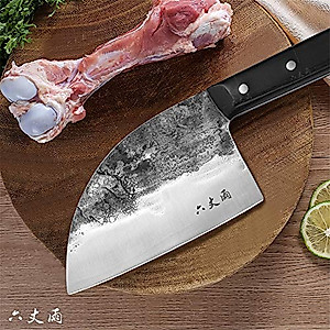 Professional Full Tang Traditional Forged Chinese Chef Knife Kitchen Knives High Manganese Steel Meat Cleaver Serbian Butcher Chopper Sharp Blade Slicer Slaughtering Knife for Family, BBQ or Camping