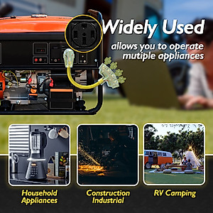 TOOLIOM 50 Amp to 20 Amp 110V RV Generator Adapter Splitter Power Cord NEMA 14-50P Male to 15/20 amp 4X 5-20R Household Outlet with Grip Handle Power Indicating 1.5 FT