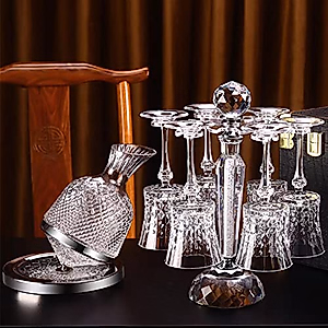 Elegant Desktop Crystal Glass Stemware Rack/Rotate 8 Wine Glass Storage Holder Stand Air Drying Rack (Silver)