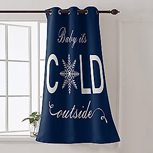 Prime-Home Blackout Curtains for Bedroom, Christmas Grommet Curtains Thermal Insulated Blackout Window Curtains Drapes, Blackout Panel 52"x 96" Cold Winter Snowflakes Blue Backdrop