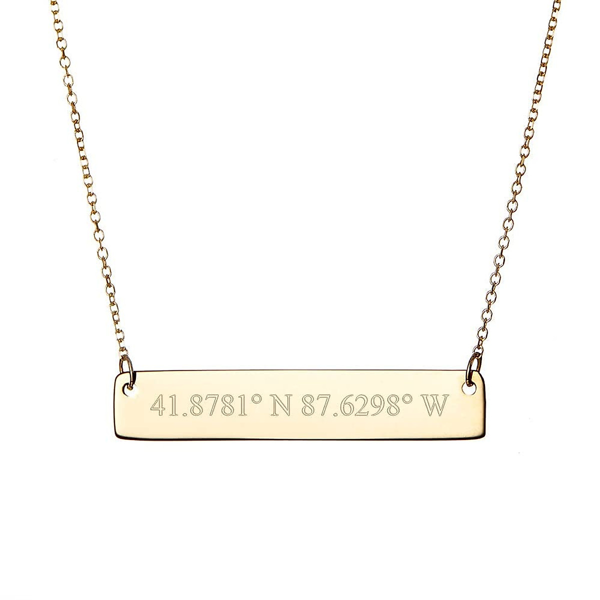 EVE'S ADDICTION Custom Engraved Gold Tone Coordinate Necklace - Personalized Longitude Latitude Necklace for Her - Couples Necklace - Wedding Necklace - Name Bar Necklace - Gifts for Mom