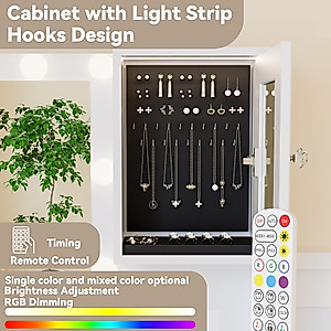 Jaojcoe Makeup Vanity Desk with Lights Mirror, White Vanity with Glass Top & 2 Drawers & 2-Tier Cabinet, 3 Light Settings & Charging Station & Upholstered Stool Dressing Table for Bedroom