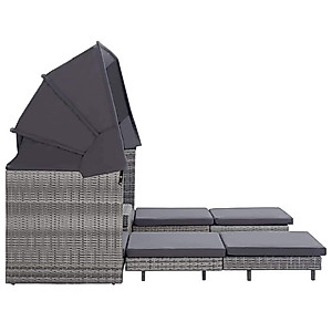 FAMIROSA Extendable 3-Seater Sofa Bed with Roof Poly Rattan Gray