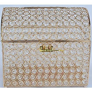Crystal Money Card Box Wedding Gift Treasure Chest Style - Gold Color with Lock