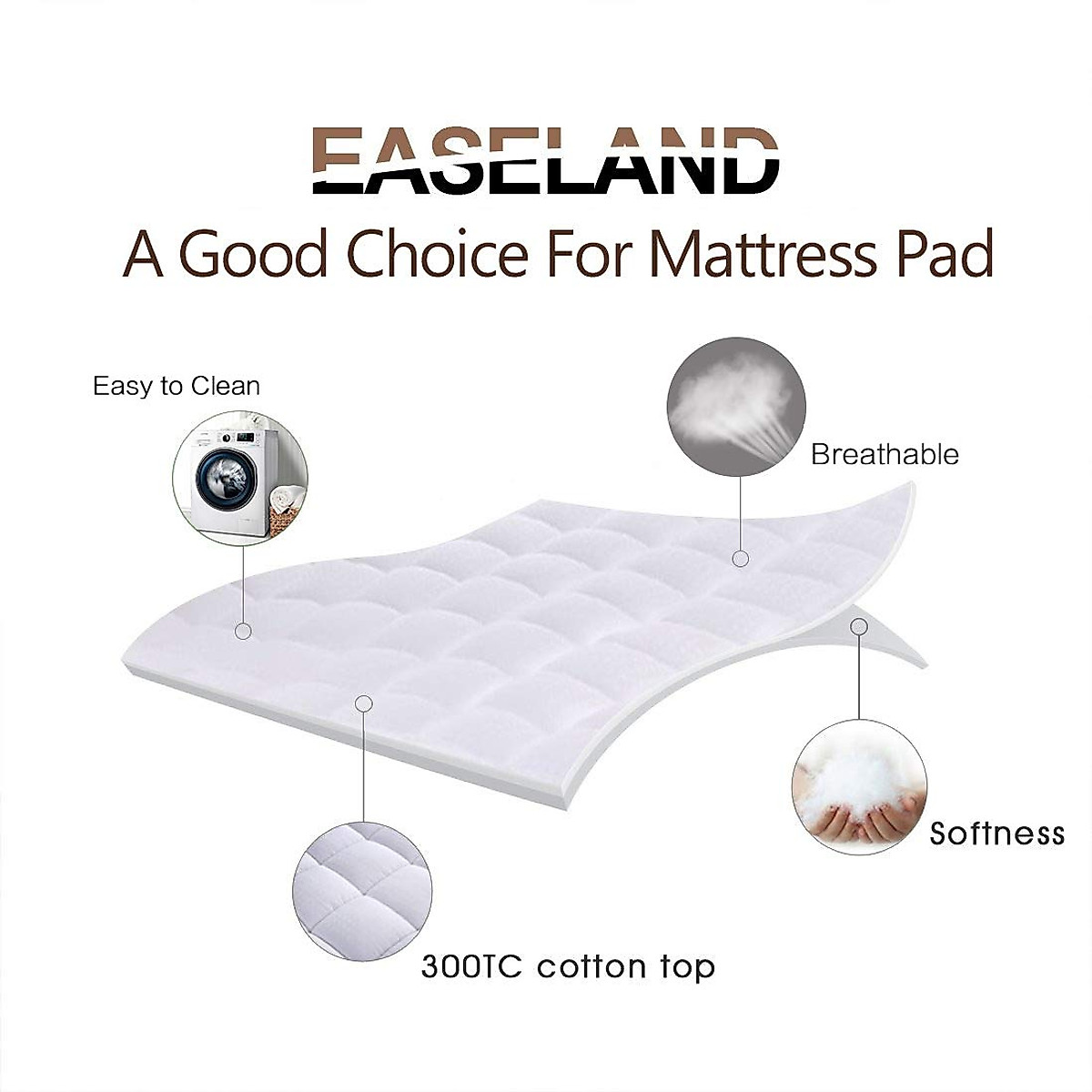 EASELAND RV King Mattress Pad Pillow Top Mattress Cover Quilted Fitted Mattress Protector Cotton Top 8-21" Deep Pocket Cooling Mattress Topper (72x80 Inches, White)