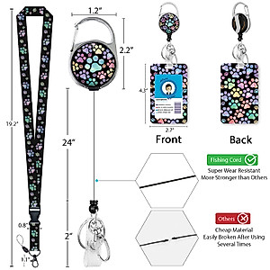 Puppy Dog Paw Lanyards for Id Badges, Cute Retractable ID Badge Holder with Detachable Lanyard, Fashionable Badge Reel Heavy Duty with 360 Degrees Rotate Carabiner Clip, Nurse Teacher Office Gifts