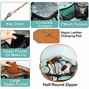 Diaper bag, Leather Diaper Bag Backpack by MF Store, Diaper Backpack with Laptop Sleeve,Changing Pad,Wipes Pouch,Stroller Straps and Insulated Pockets, Brown, 13x7x12 Inch