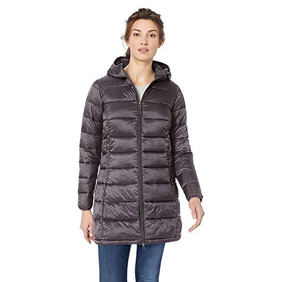 Amazon Essentials Women's Regular-Fit Lightweight Water-Resistant Packable Hooded Puffer Coat (Available in Plus Size), Charcoal Heather, Medium
