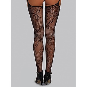 Verdusa Women's Fishnet Stockings Tights High Waist Lace Suspender Pantyhose Cut Out Black one-size
