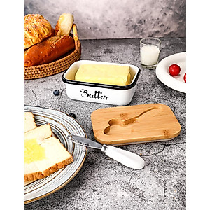 AISBUGUR Large Butter Dish with Lid for Countertop, Metal Butter Keeper with Stainless Steel Multipurpose Butter Knife, Butter Container with Double High-quality Silicone Good Kitchen Gift White