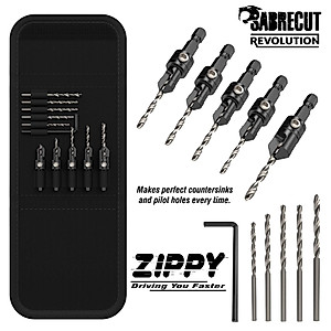 11 x SabreCut Zippy SCRKZ1 Countersink Set with Adjustable Pilot Impact Drill Bits