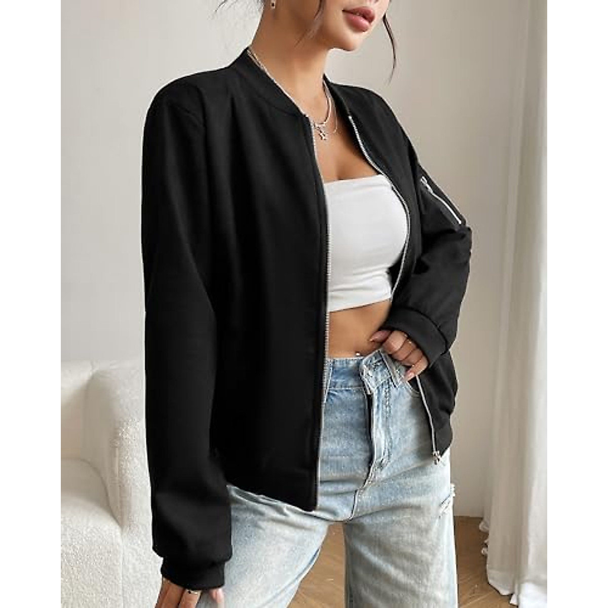 Zeagoo Womens Jacket Faux Suede Leather Trendy Light Coat Moto Jackets with Pockets