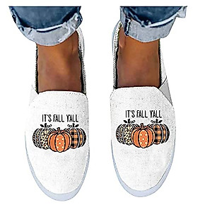 Women's Fashion Halloween Pumpkin Print Canvas Low Top Sneakers,Halloween Decorations Platform Slip on Flats Loafers Shoes for Women Casual Breathable Comfortable Walking Canvas Sneakers Shoes