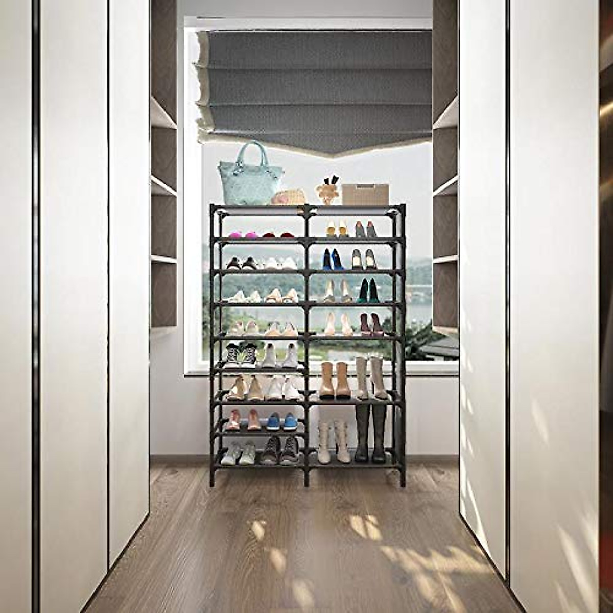 SHOWIN 9 Tiers Shoe Rack, Large Shoe Storage Organizer for 30-40Pairs, Waterproof Fabric Shoe Storage Cabinet Space Saving Shoe Shelf (black-b)