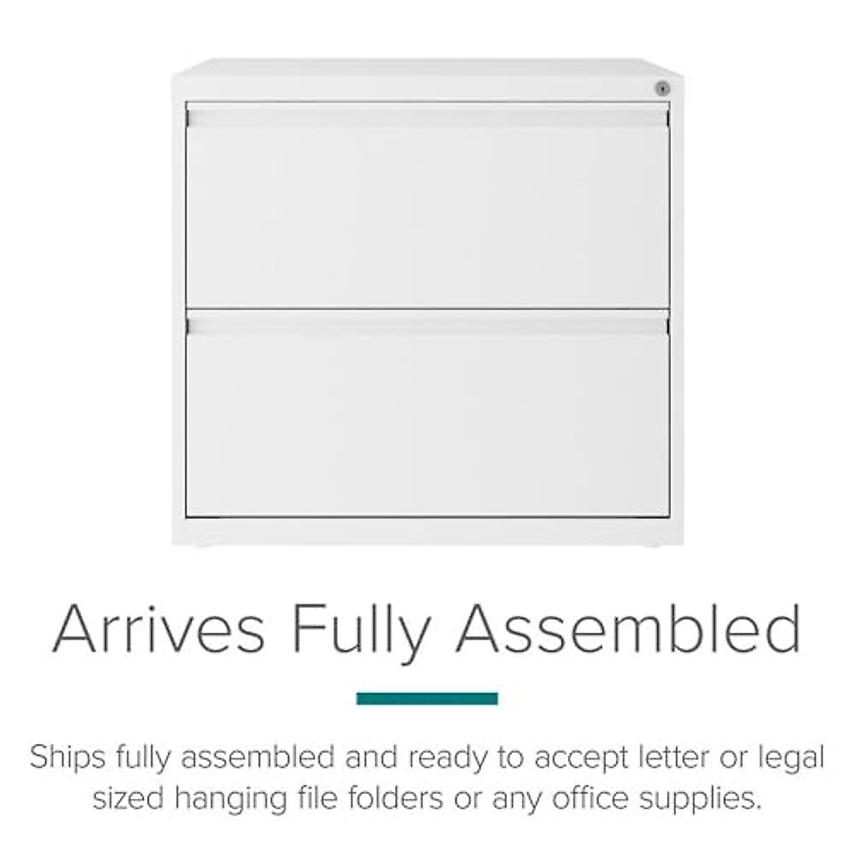 Hirsh 30" W Modern Metal Lateral File Cabinet with 2 Drawers & Secure Lock, Powder Coat, for Home/Office, in White Finish