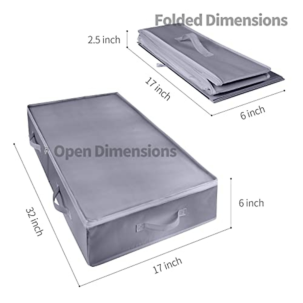 NesTidy 2 Pack Under Bed Storage, 32x17x6 Inch Fabric Under Bed Storage Containers with Side Wall and Hard Bottom, Under The Bed Storage with Handles and Lid for Clothes, Toys, Blanket storage (Gery)