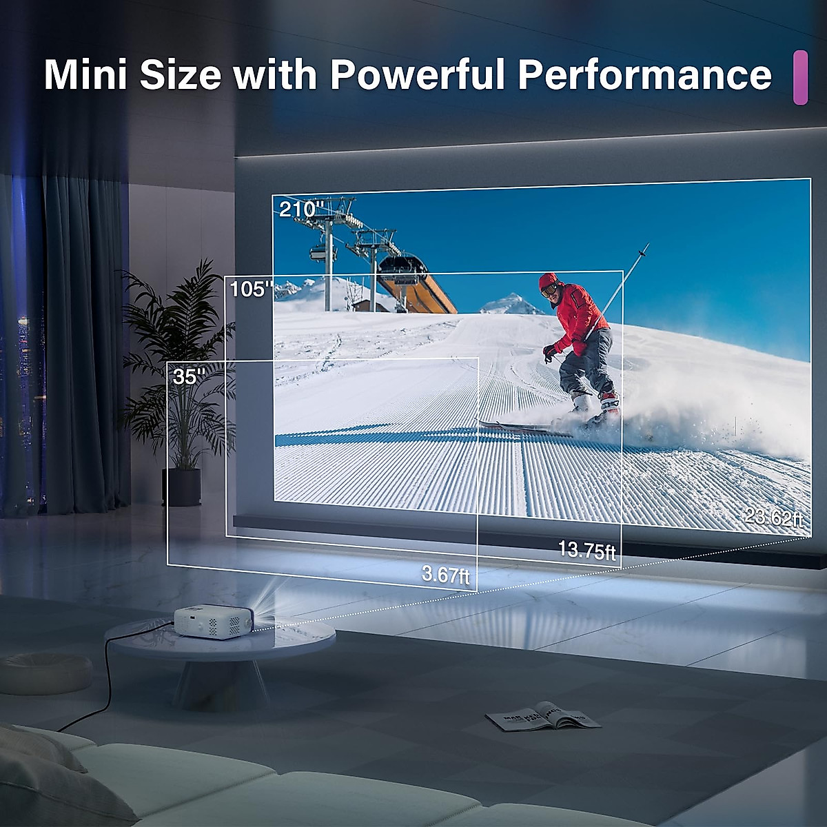 Projector with WiFi and Bluetooth, 2023 Upgraded VOPLLS 5G Native 1080P Projector, 380ANSI Outdoor Projector 4K Support, ±50°/4P/4D Keystone, 50% Zoom, Compatible with TV Box/USB/PC/iOS/Android Phone