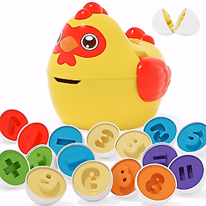 maysida Easter Basket Stuffers 12 Pack Matching Eggs, Shape Color Easter Eggs with Chicken Toy, Sensory Play Learn Toy for Kids Toddler Girl Boy, Educational Easter Essentials Gift Hunts Party Favors